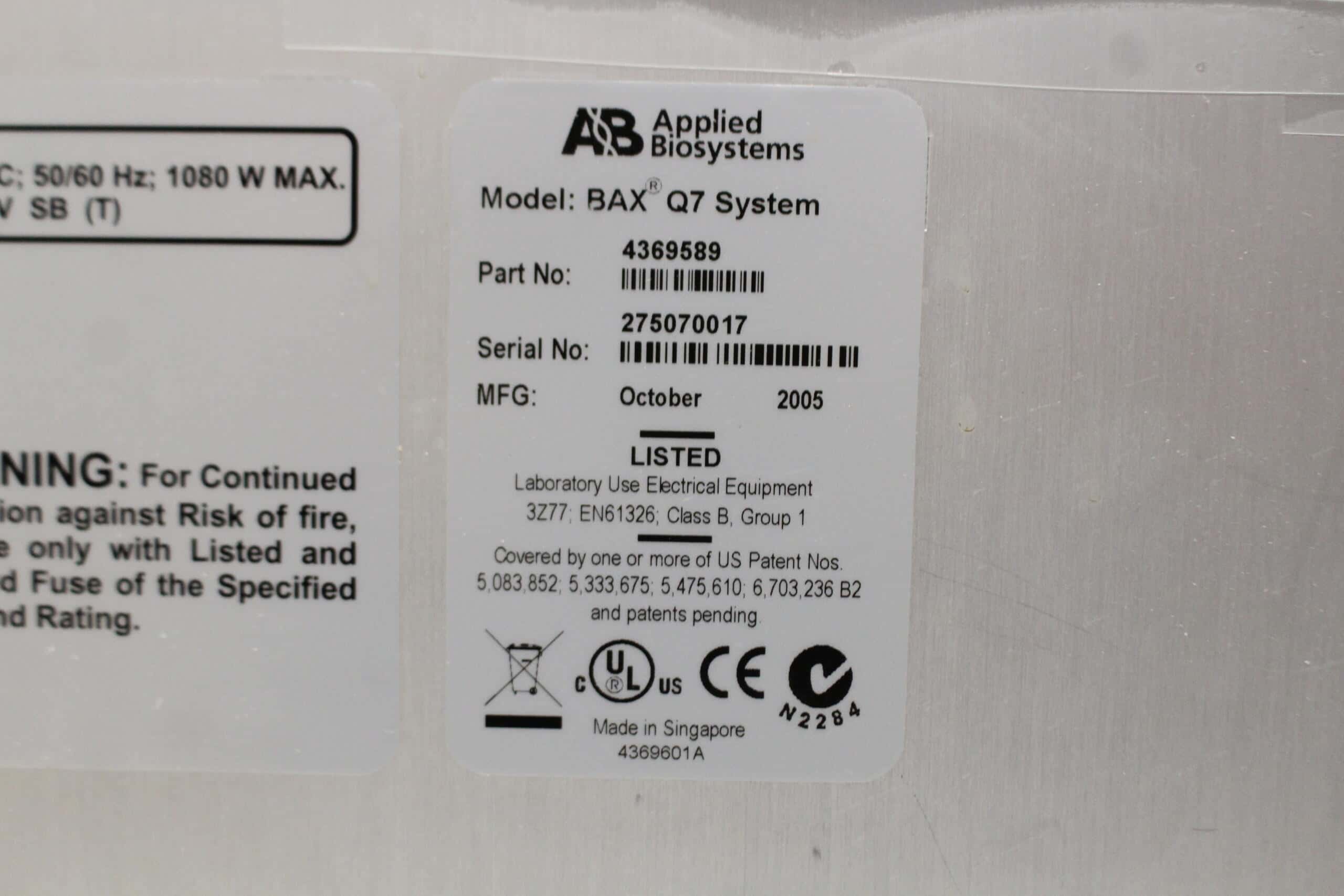 Applied Biosystems BAX Q7 Molecular Pathogen Detection System ...
